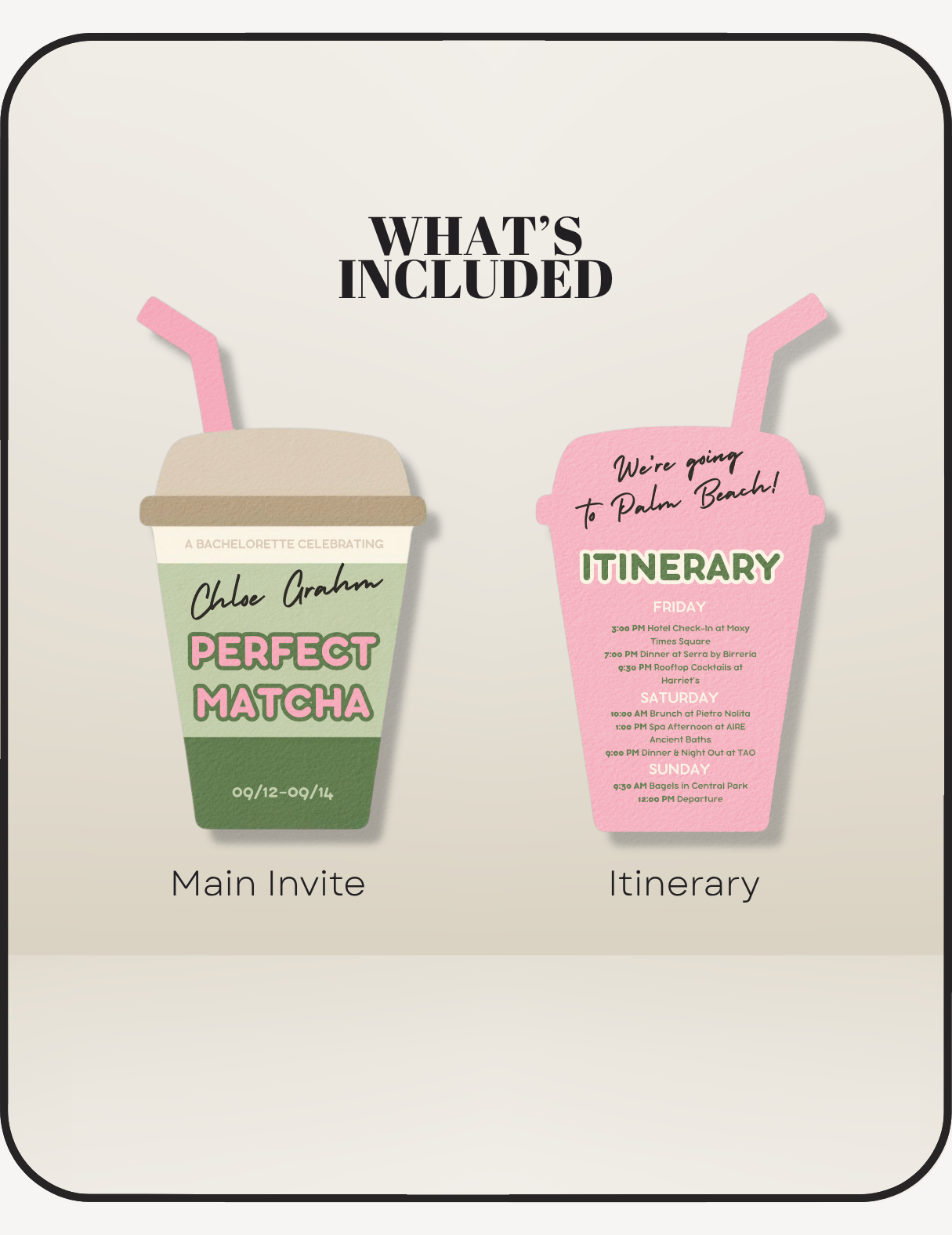 Perfect Matcha Bachelorette Invite – Flourishing Designs